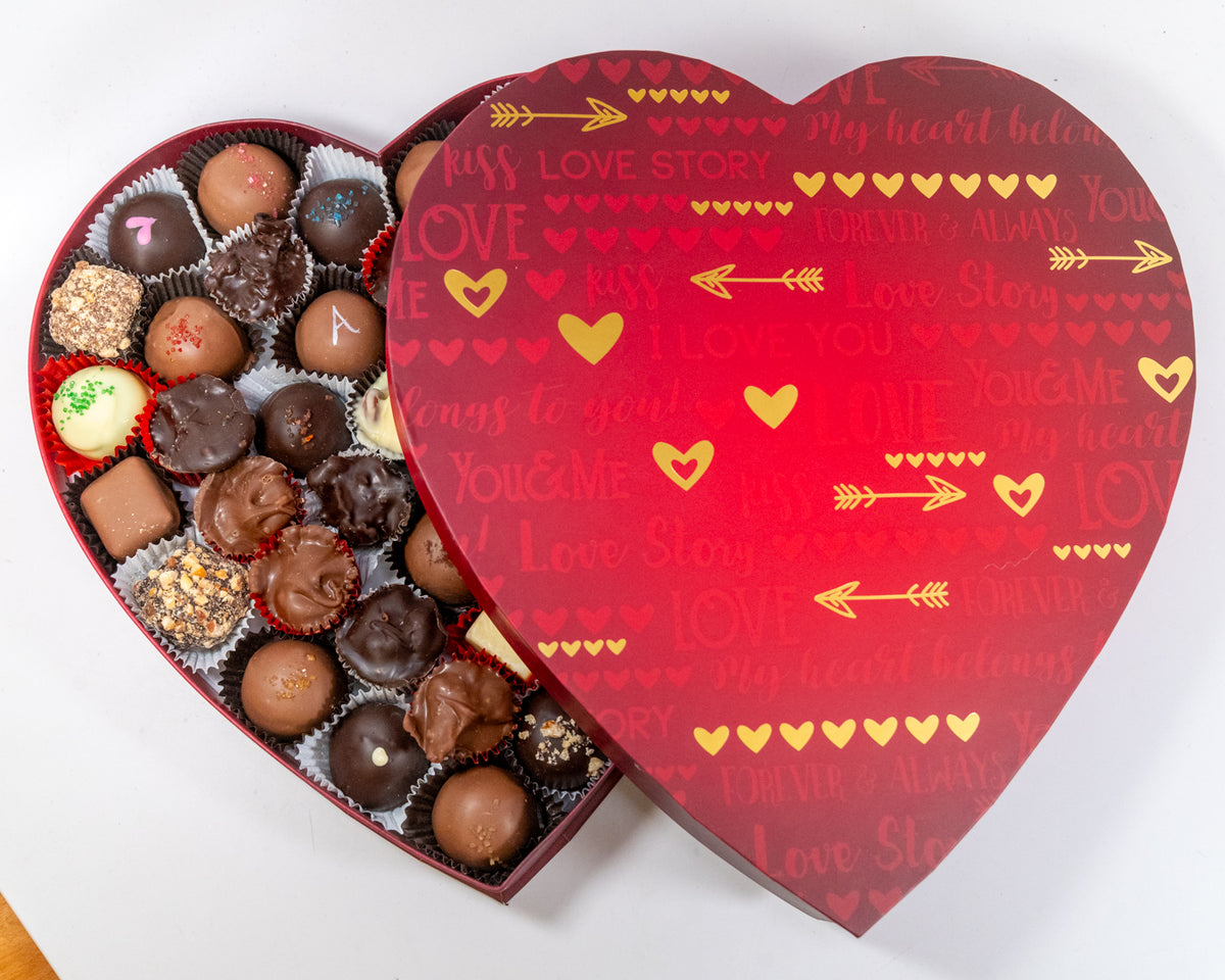 Heart box with gold hearts & arrows, 16 ounces – Hercules Candy and ...